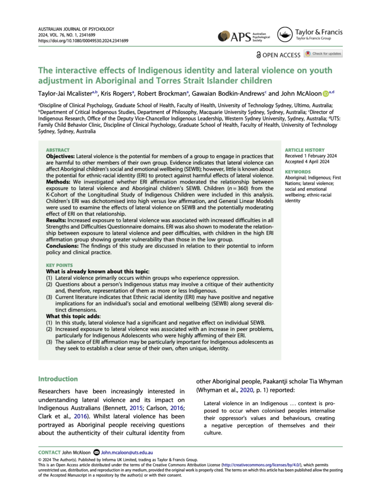 The interactive effects of Indigenous identity and lateral violence on ...